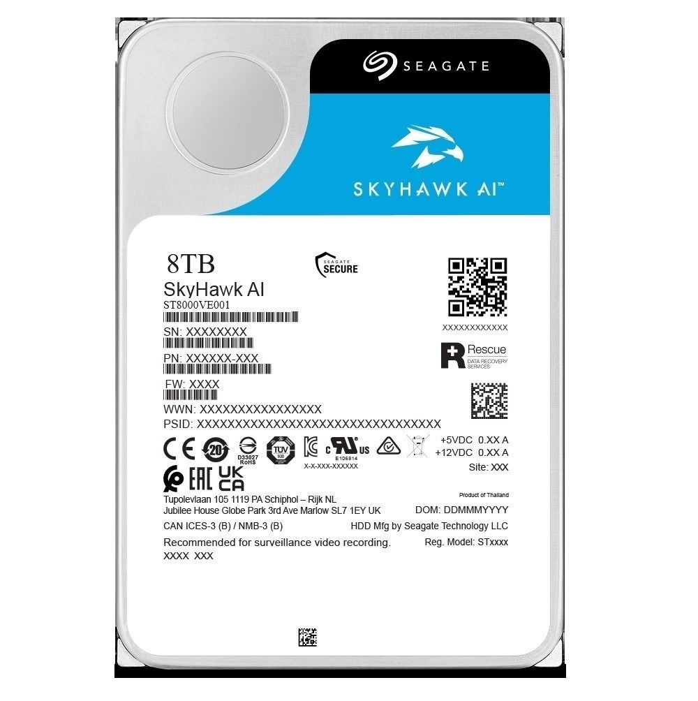 Seagate (ST8000VE001) SkyHawk AI 8TB HDD - 7200 RPM, SATA 6Gb/s Seagate (ST8000VE001) SkyHawk AI 8TB HDD - 7200 RPM, SATA 6Gb/s